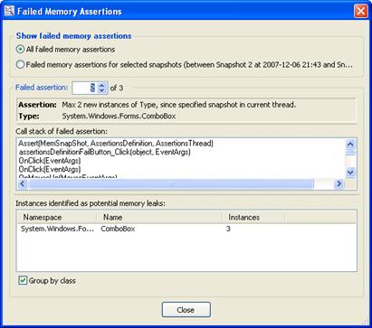 Viewing Failed Memory Assertions | .NET Memory Profiler Documentation